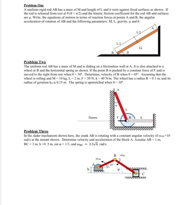 Solved Problem One A uniform rigid rod AB has a mass of M | Chegg.com