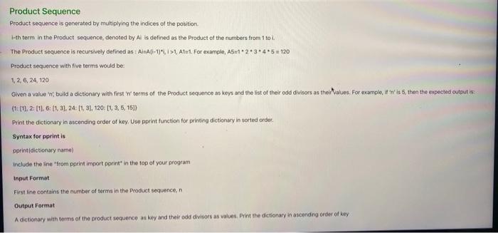 Solved Product Sequence Product sequence is generated by | Chegg.com