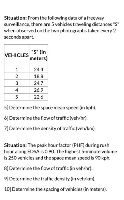 Solved Situation: From the following data of a freeway | Chegg.com