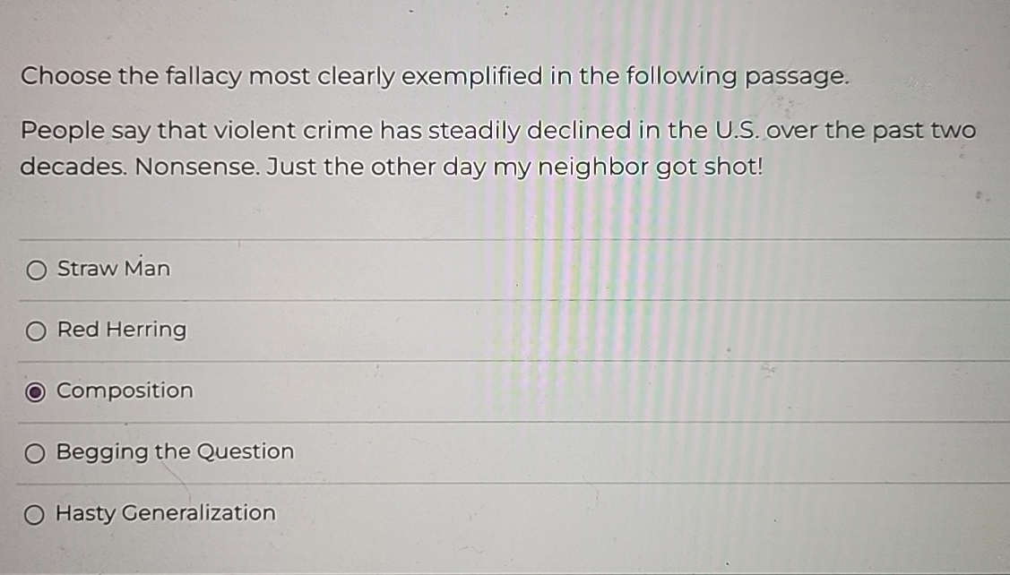 Solved Choose the fallacy most clearly exemplified in the | Chegg.com