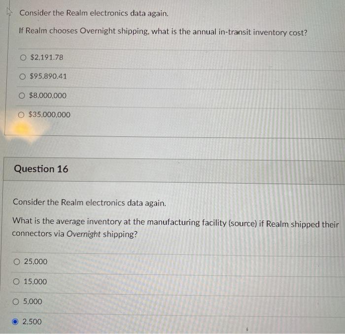 Solved Realm electronics needs to ship connectors for | Chegg.com