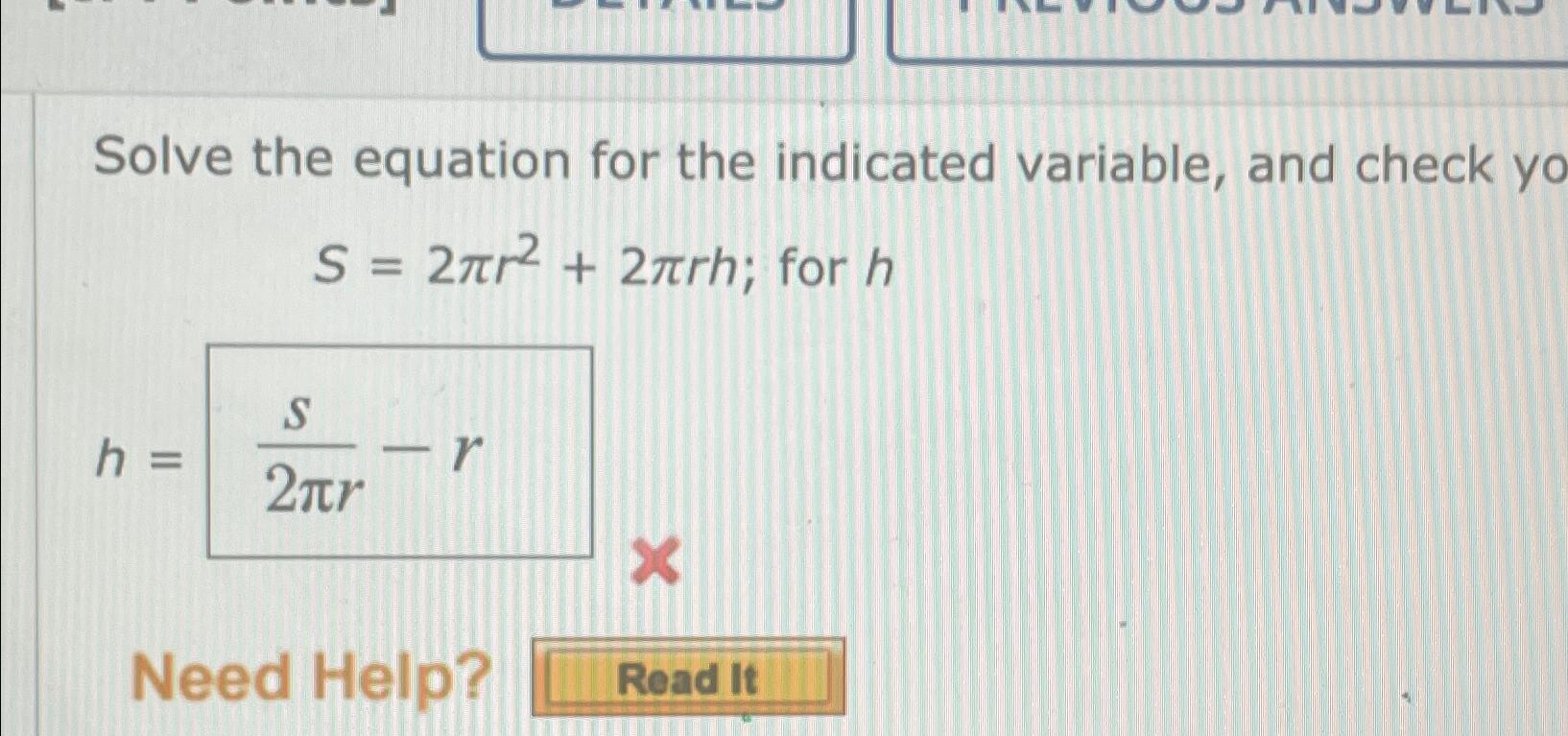 Solved Solve the equation for the indicated variable, and | Chegg.com