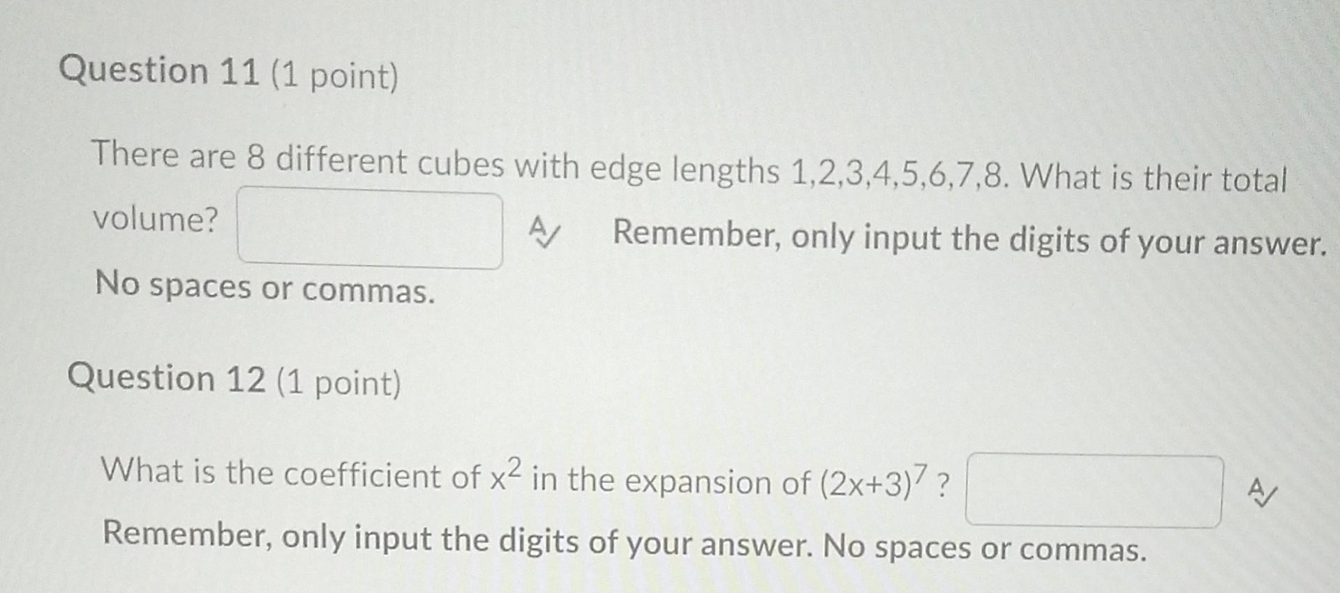 Solved There are 8 different cubes with edge lengths | Chegg.com