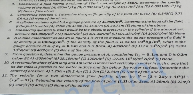 Solved Considering a fluid having a volume of 12m3 ﻿and | Chegg.com