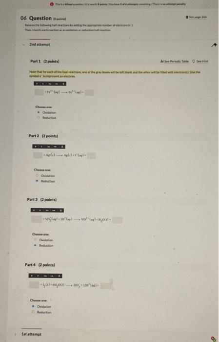 Solved > 06 Question (8 points) Balance the following | Chegg.com