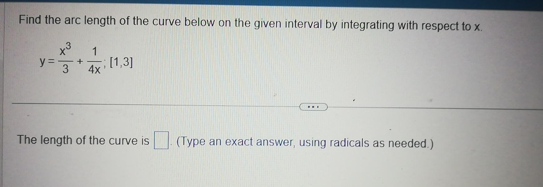 Solved Find the arc length of the curve below on the given | Chegg.com