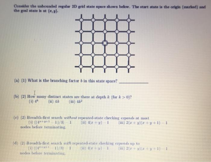 Solved Consider the unbounded regular 2D grid state space | Chegg.com