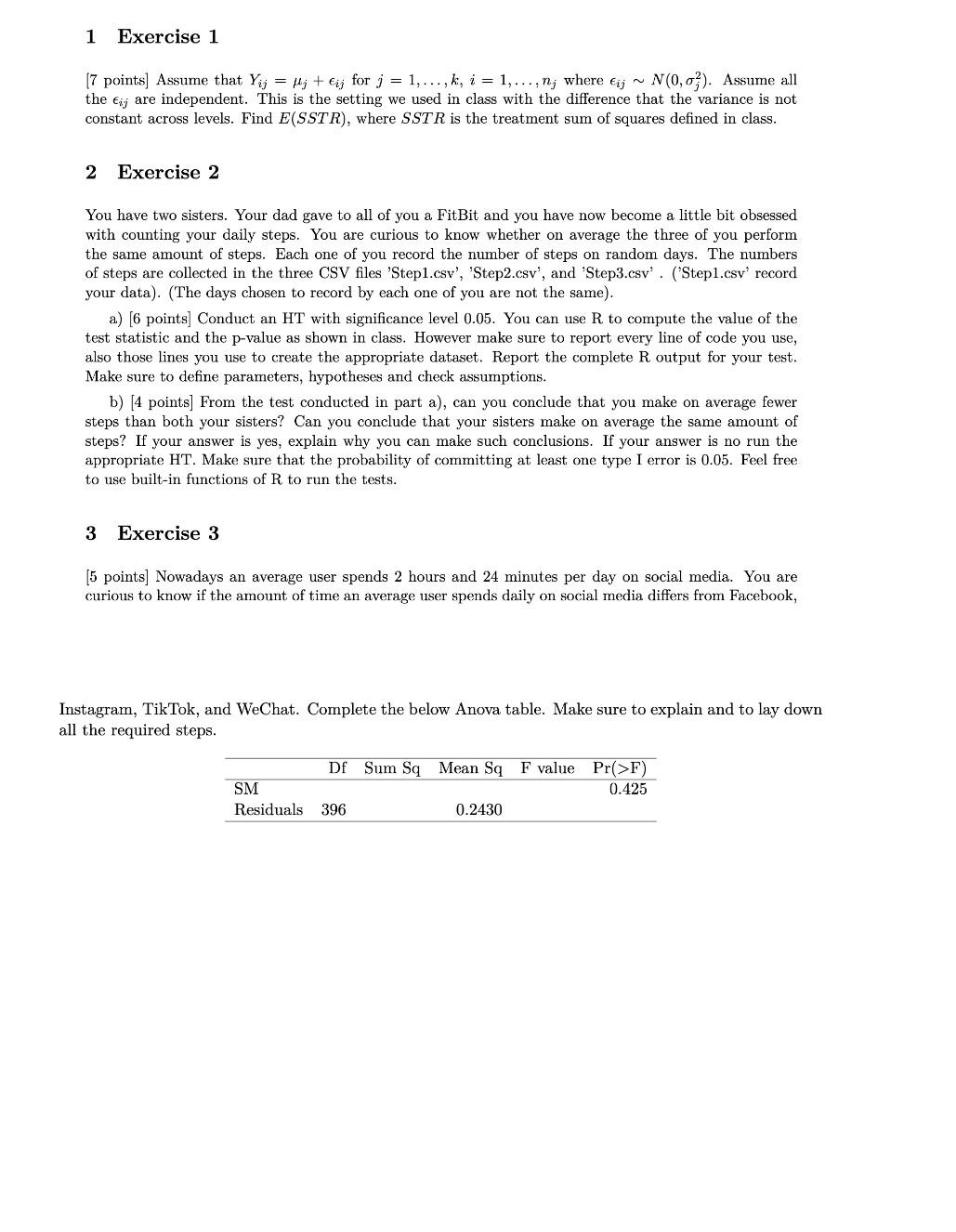 Solved [7 points] Assume that Yij=μj+ϵij for | Chegg.com
