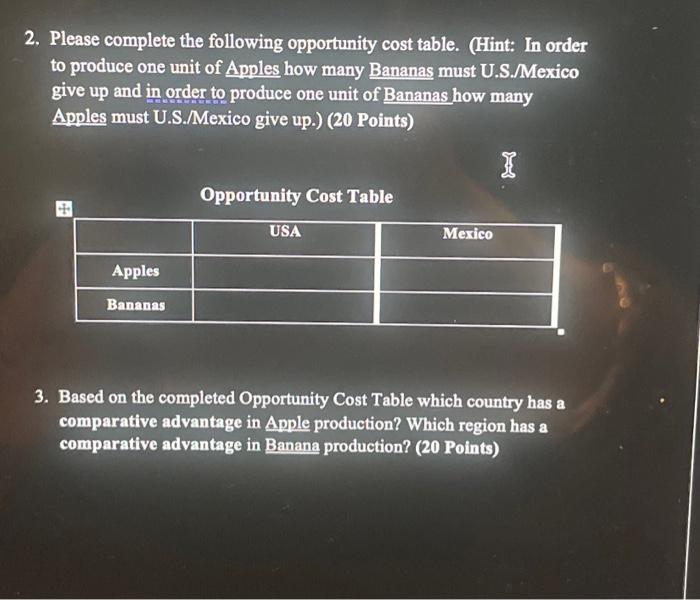 2. Please complete the following opportunity cost | Chegg.com