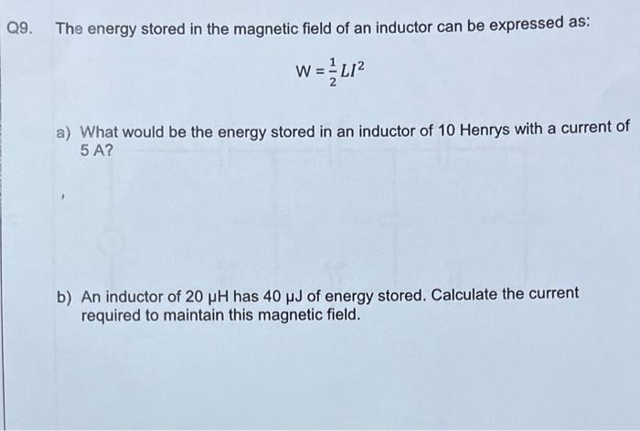 Solved Define what is meant by the 'energy stored in an | Chegg.com