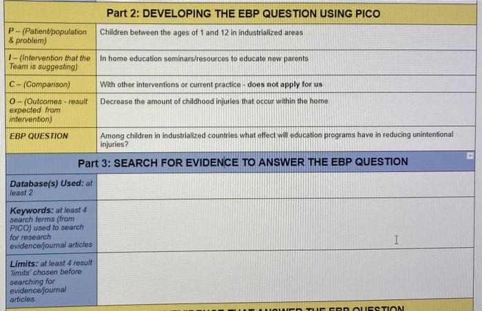 Part 2 Developing The Ebp Question Using Pico