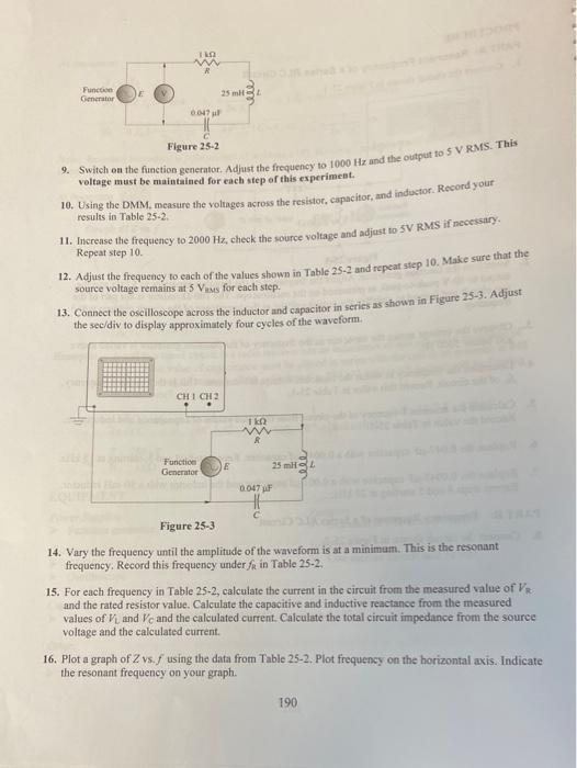 Solved EXPERIMENT 25 RESONANCE OF A SERIES RLC CIRCUIT | Chegg.com
