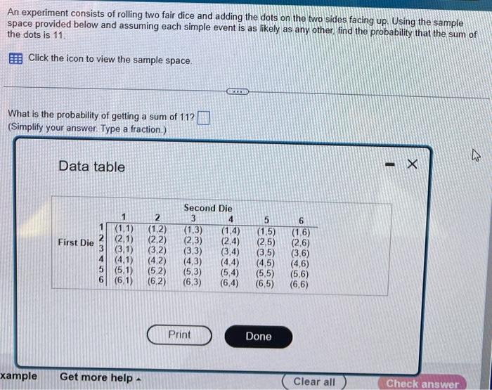 Solved An experiment consists of rolling two fair dice and | Chegg.com