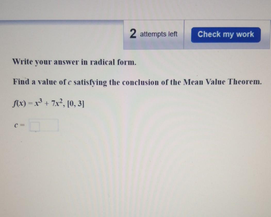 Solved 2 attempts left Check my work Write your answer in | Chegg.com