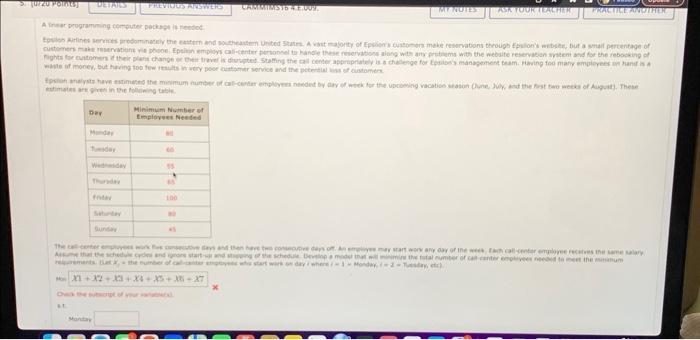 Solved The call-center employees work five consecutive days | Chegg.com