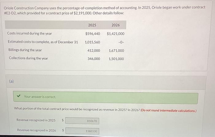 Solved Oriole Construction Company uses the | Chegg.com