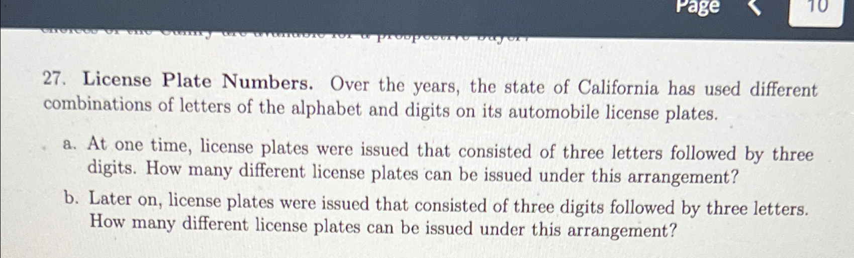 Solved License Plate Numbers. Over the years, the state of | Chegg.com