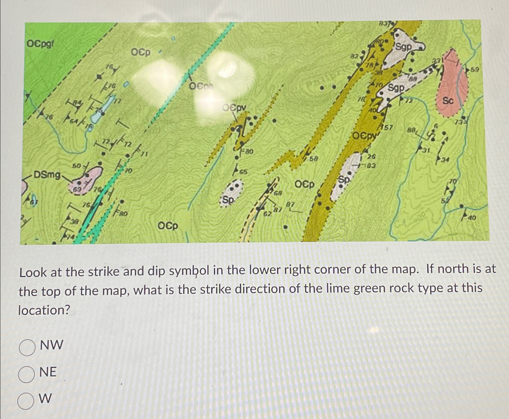 Solved Look at the strike and dip symbol in the lower right | Chegg.com