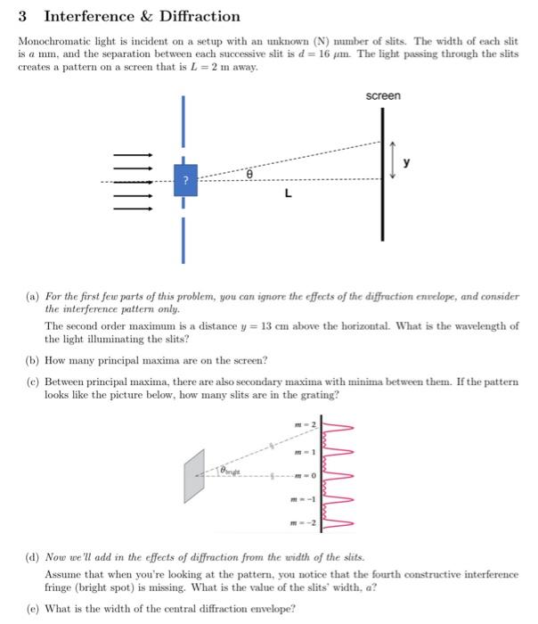 Solved 3 Interference And Diffraction Monochromatic Light Is