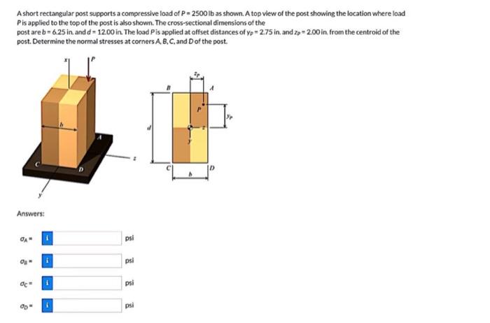 A short rectangular post supports a compressive load | Chegg.com