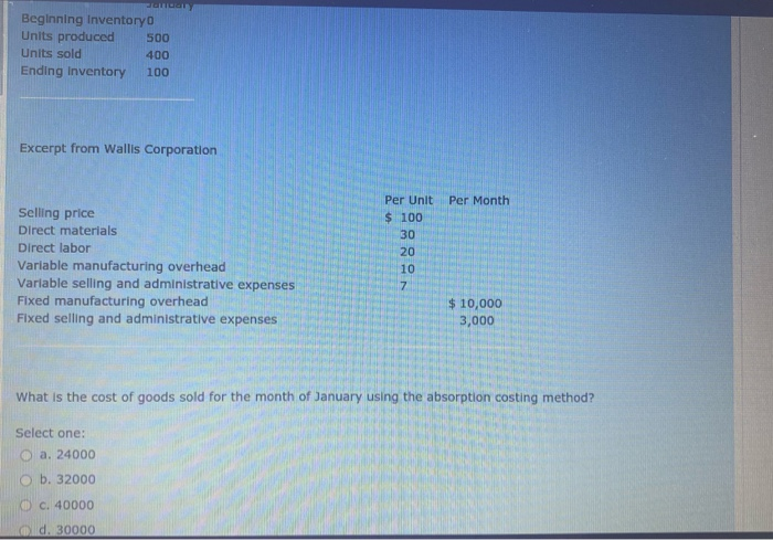 Solved The difference between absorption costing net | Chegg.com