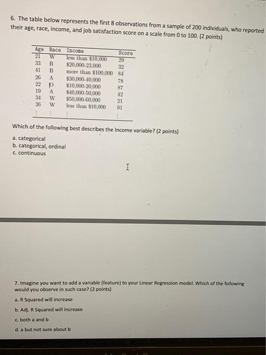 Solved 6. The table below represents the first 8 | Chegg.com