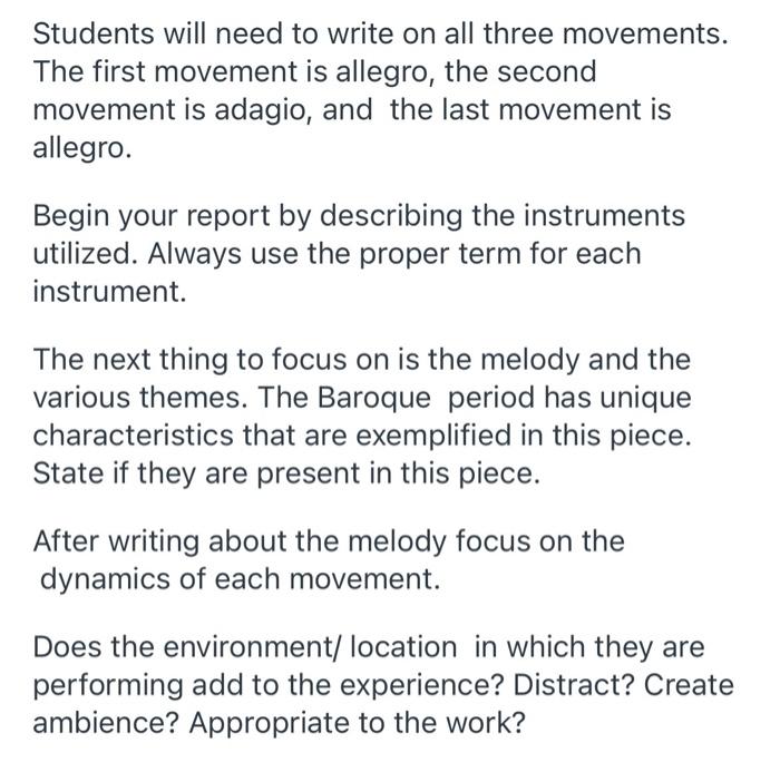 Solved Students will need to write on all three movements. | Chegg.com