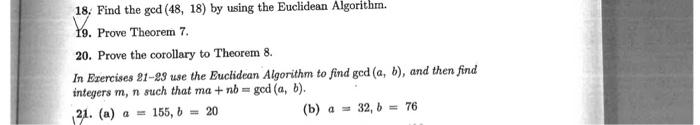 Solved 18. Find the gcd(48,18) by using the Euclidean | Chegg.com