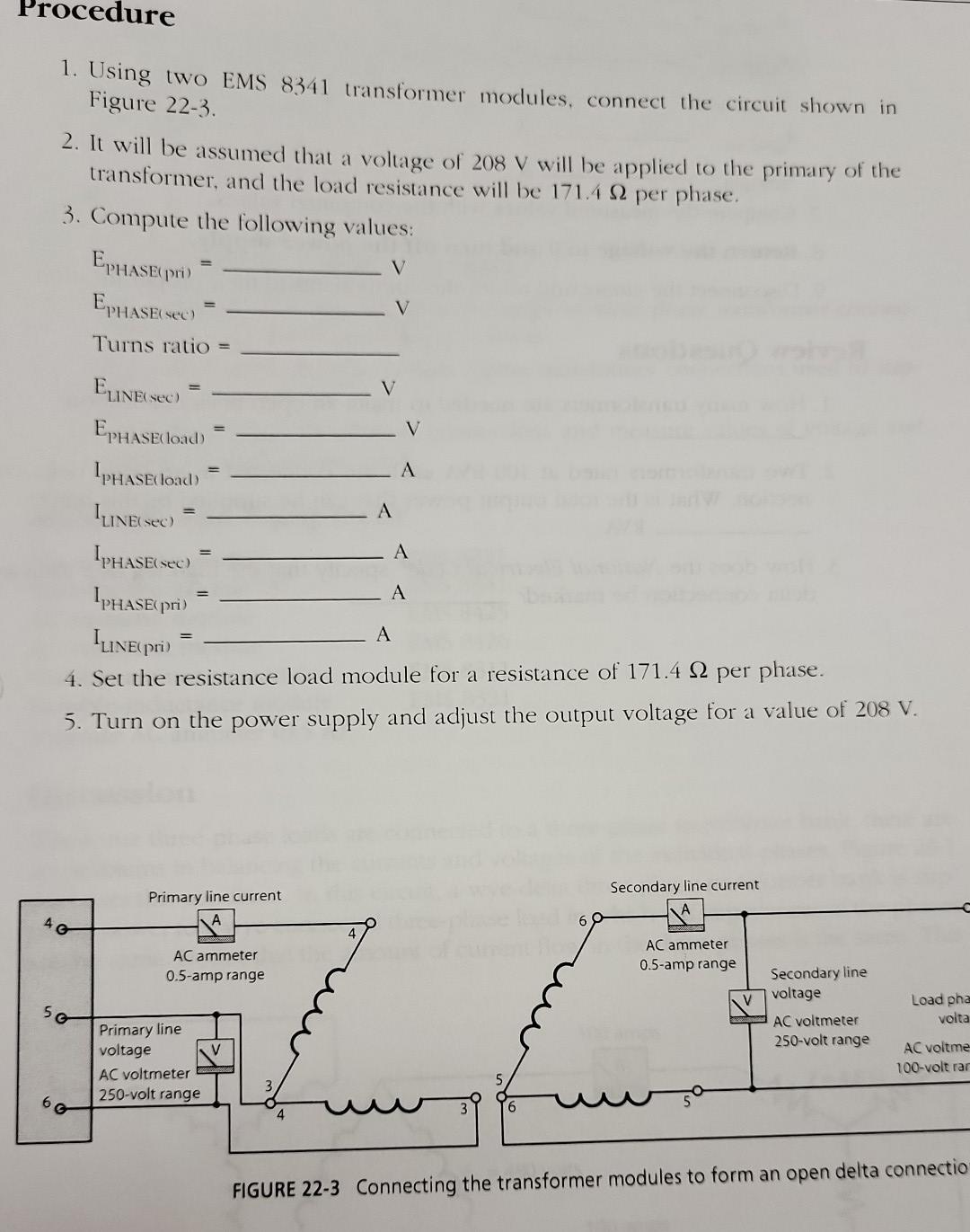 Solved Procedure 1. Using two EMS 8341 transformer modules, | Chegg.com