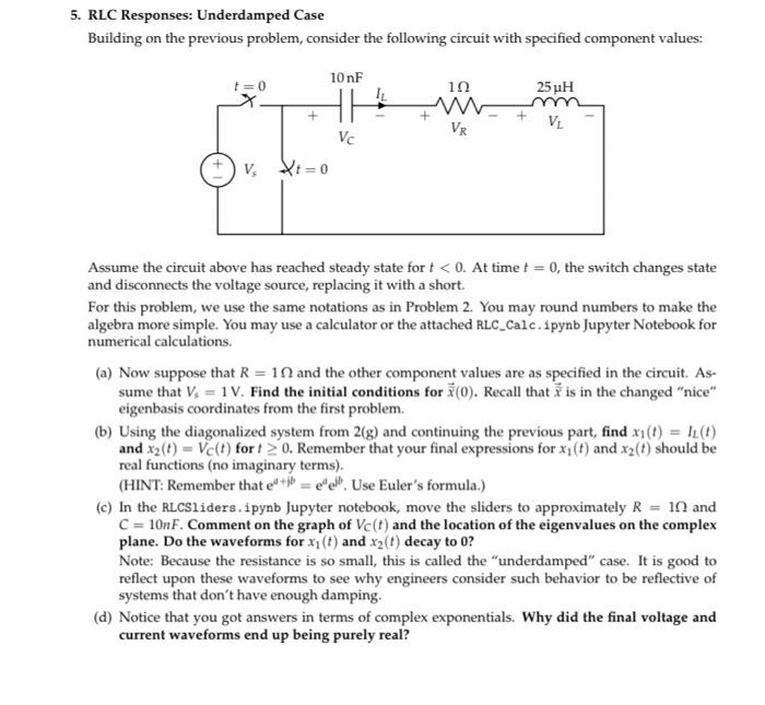 Solved 5. RLC Responses: Underdamped Case Building on the | Chegg.com