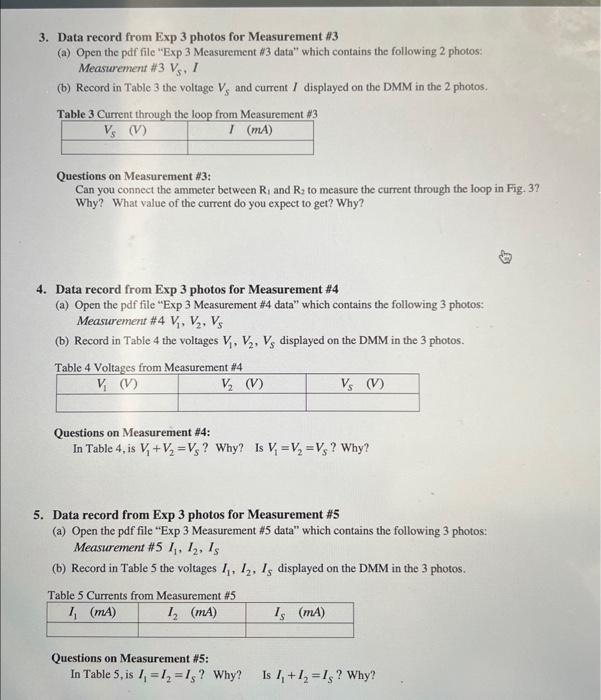Solved 3. Data record from Exp 3 photos for Measurement #3 | Chegg.com