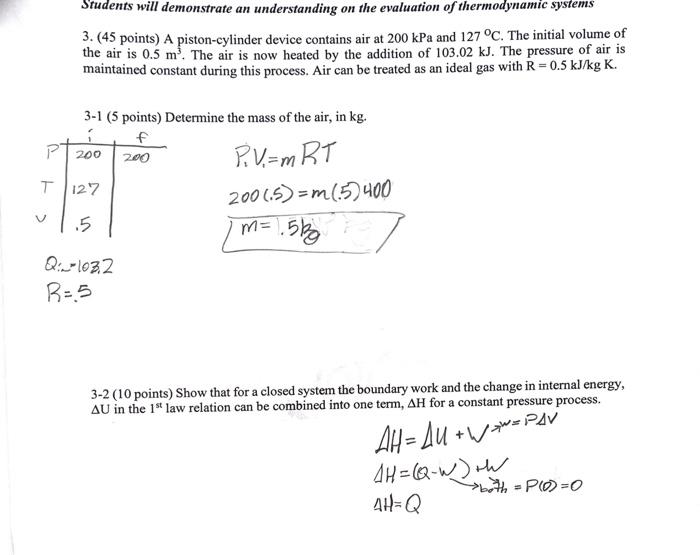 Solved 3. (45 points) A piston-cylinder device contains air | Chegg.com