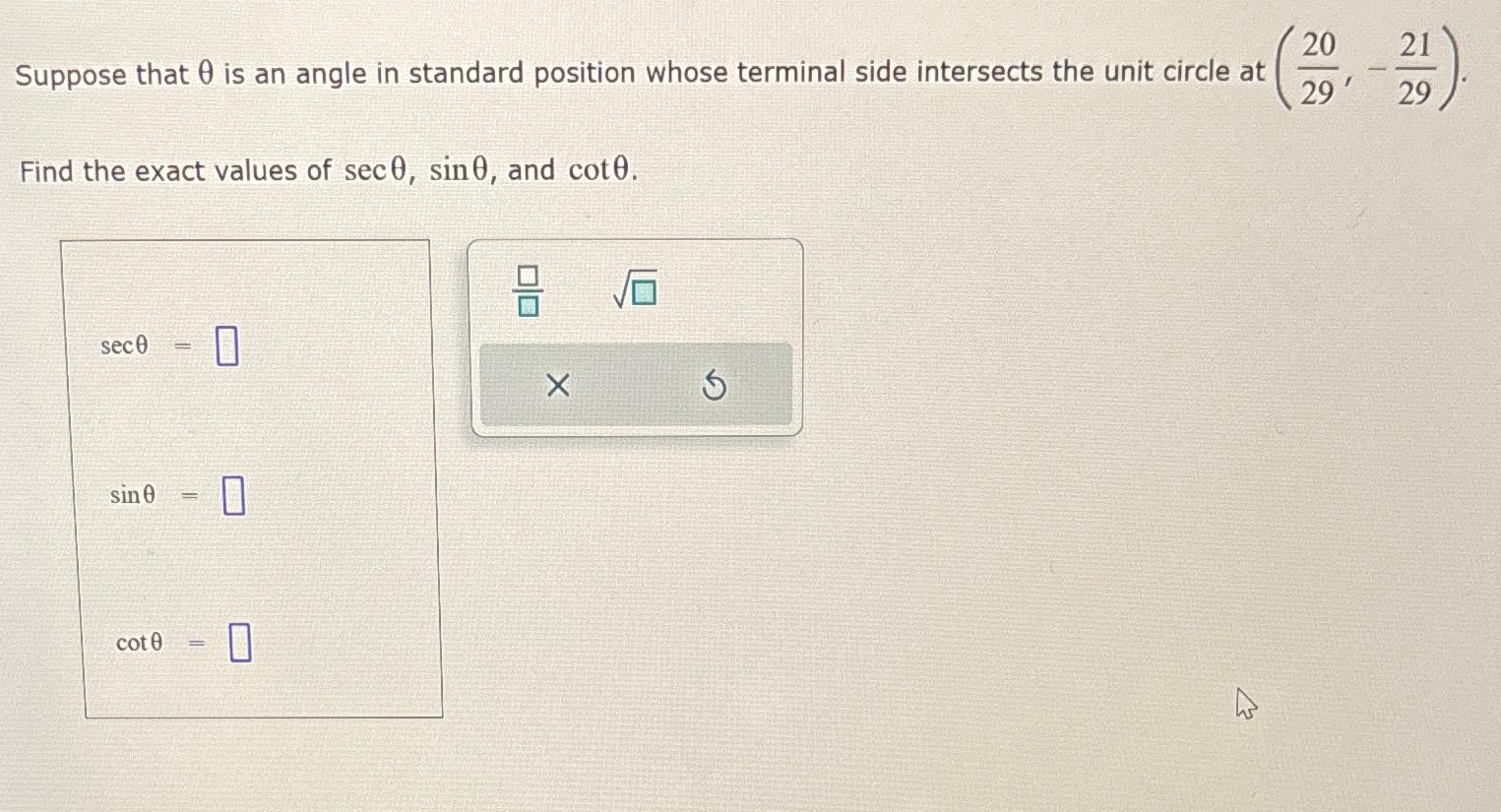 Solved Suppose that θ ﻿is an angle in standard position | Chegg.com