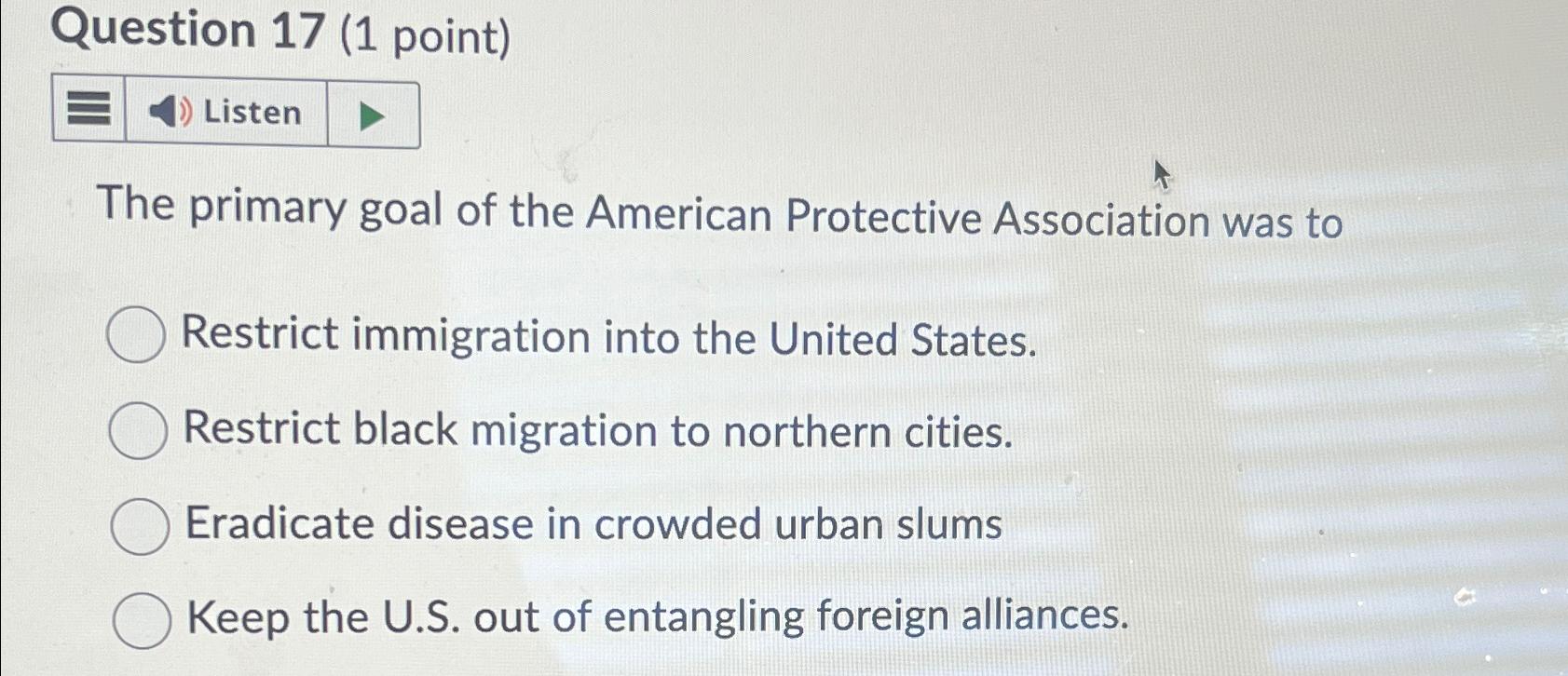 Solved Question 17 (1 ﻿point)The primary goal of the | Chegg.com
