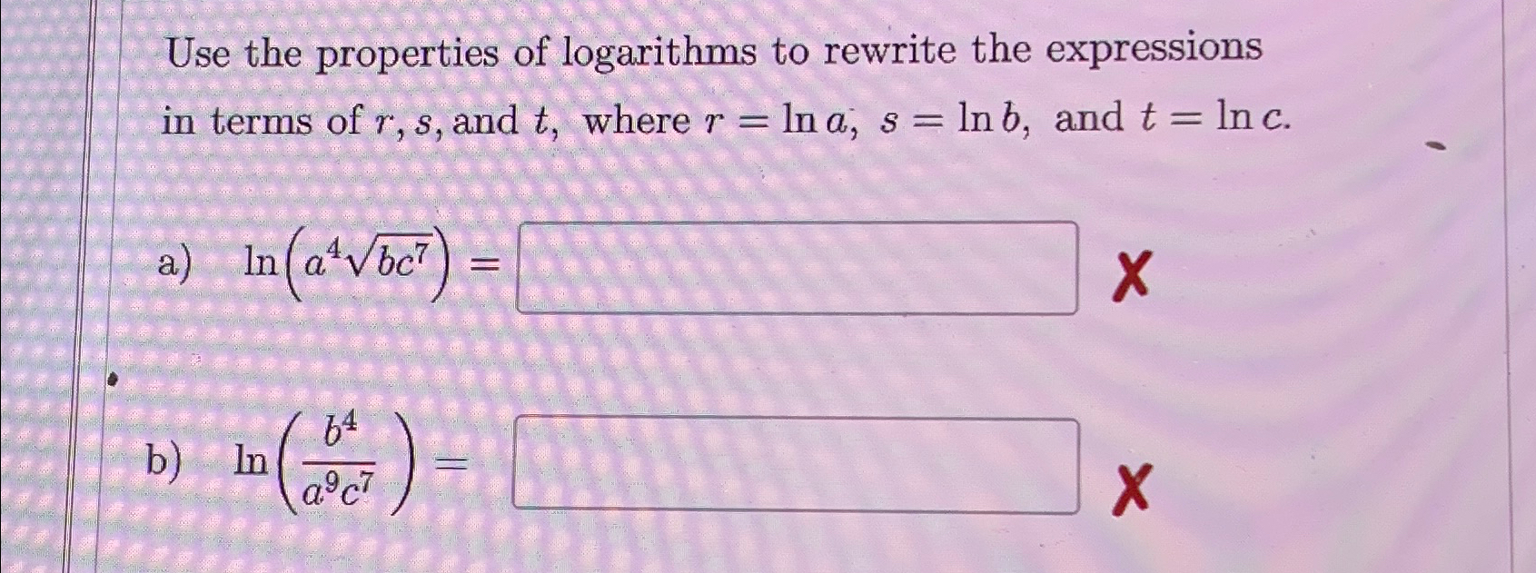 Solved Use the properties of logarithms to rewrite the | Chegg.com