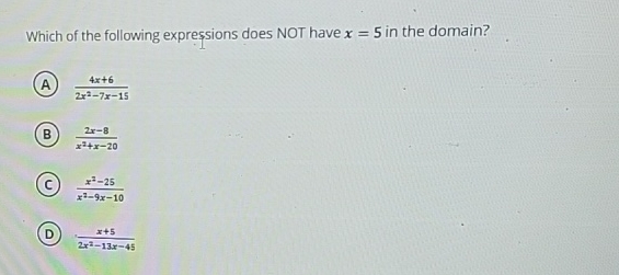 Solved Which of the following expressions does NOT have x=5 | Chegg.com
