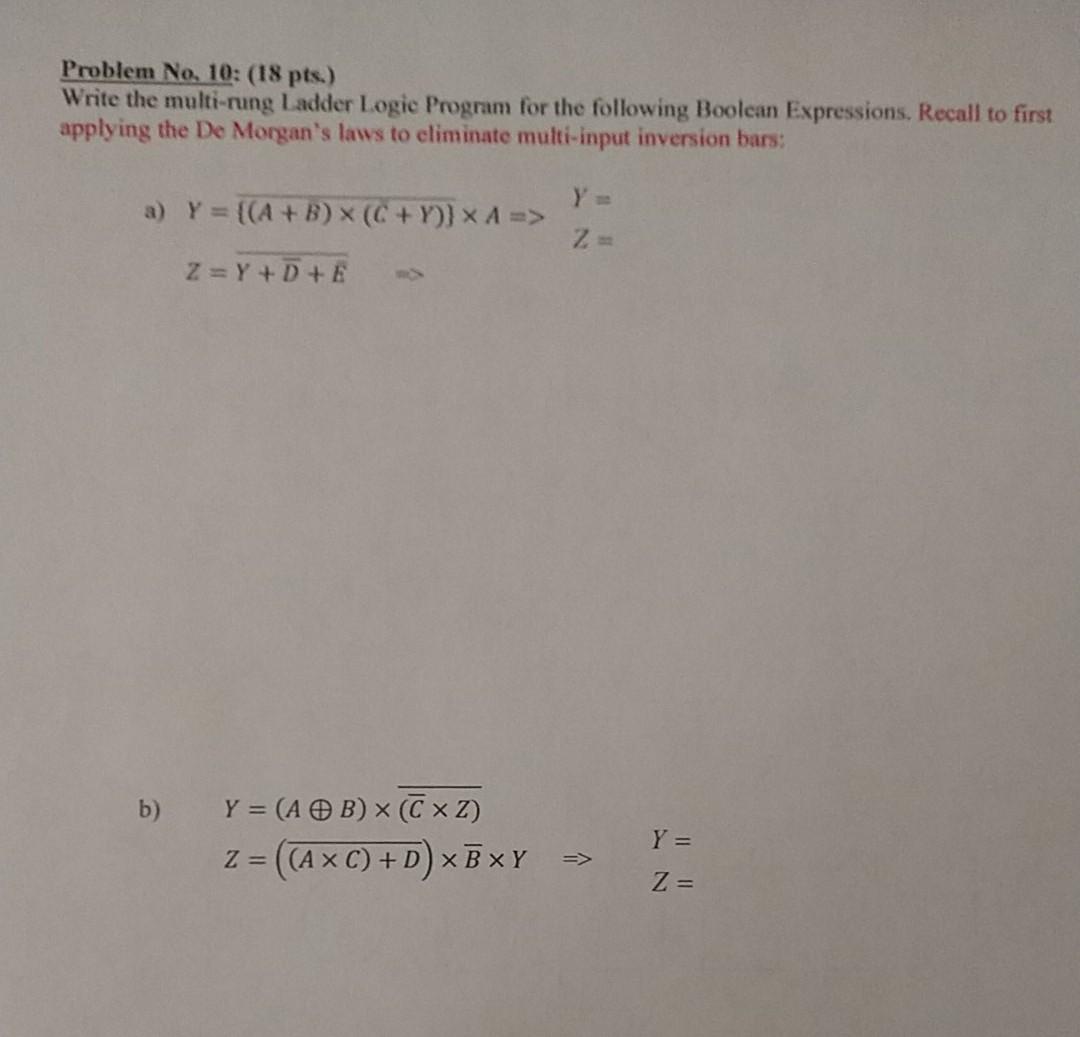 Solved Problem No. 10: (18 pts.) Write the multi-rung Ladder | Chegg.com