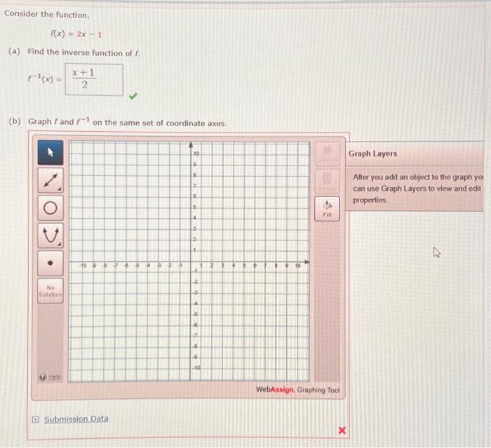 Solved Consider the function. f(x)=2x−1 (a) Find the inverse | Chegg.com