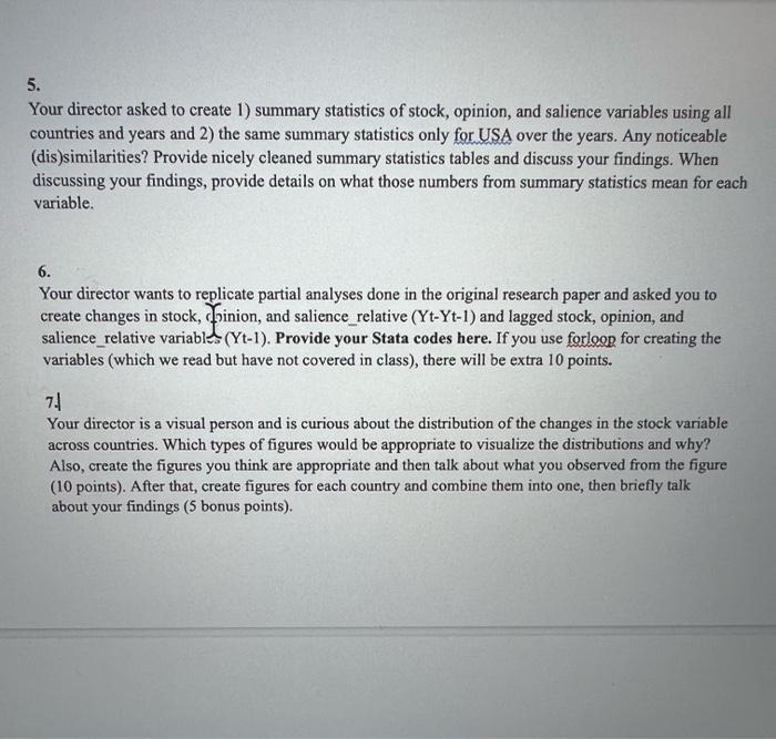 Solved Your director asked to create 1) summary statistics | Chegg.com