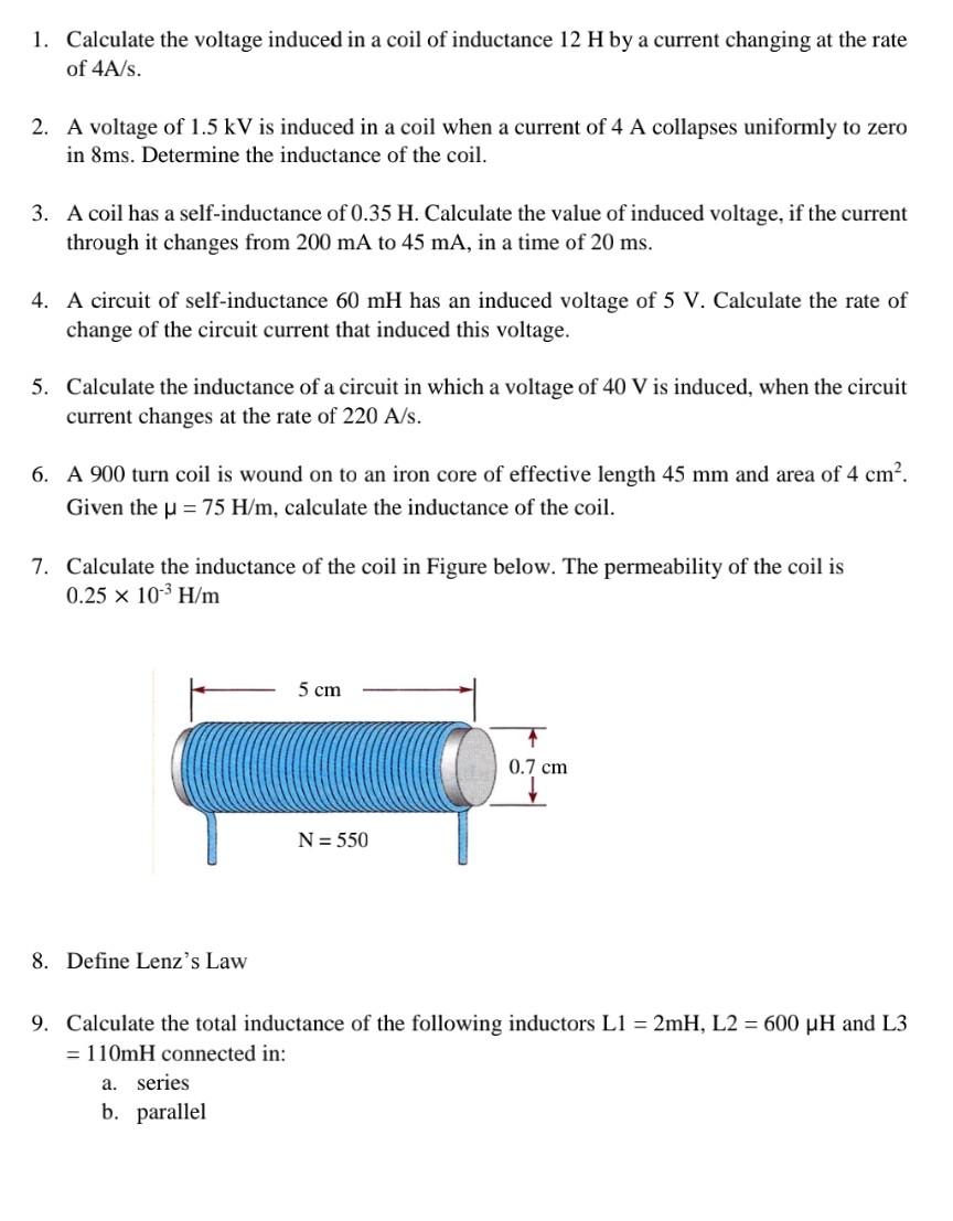 Solved 1. Calculate the voltage induced in a coil of | Chegg.com