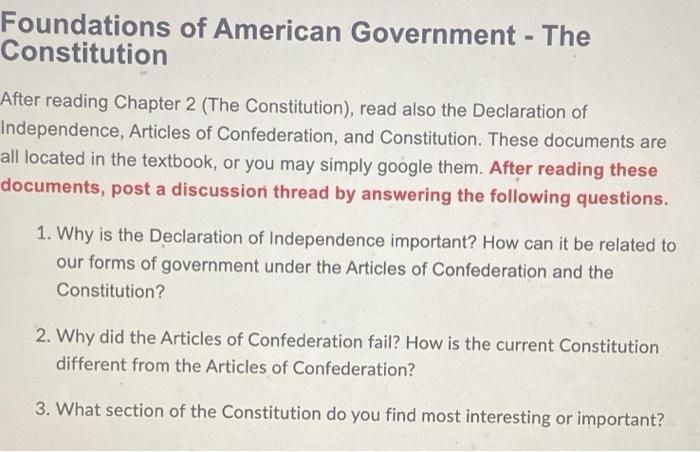 Foundations of American Government - The Constitution | Chegg.com