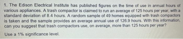 Solved 1. The Edison Electrical Institute has published | Chegg.com