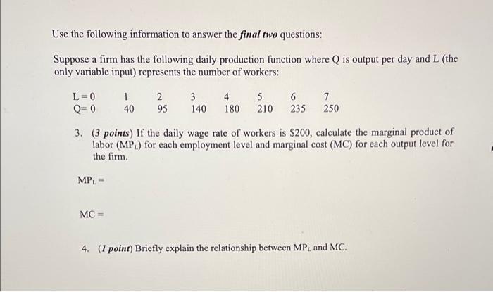 Solved suppose a firm has the follwoing daily production | Chegg.com