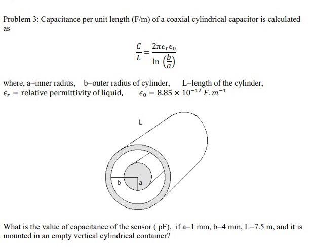 Solved Problem 3: Capacitance per unit length (F/m) of a | Chegg.com