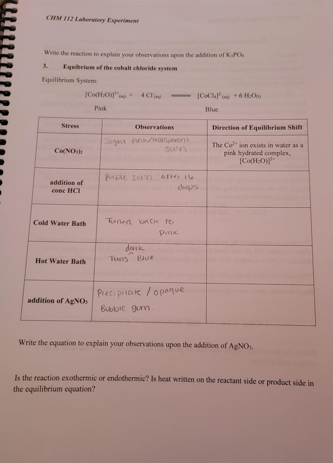 Solved CHM 112 Laboratory Experiment Table: Summary of | Chegg.com
