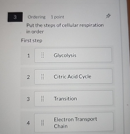 Solved Ordering1 ﻿pointPut the steps of cellular respiration | Chegg.com