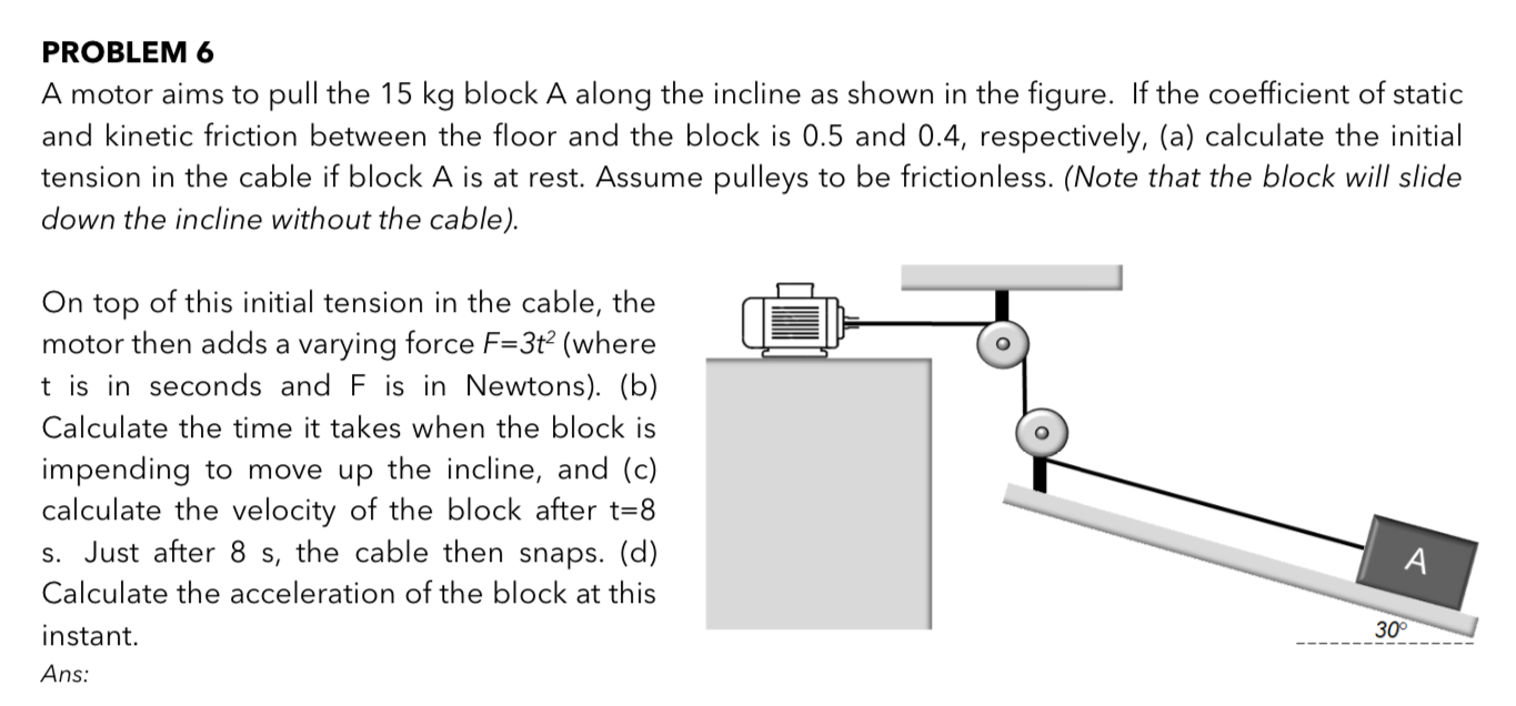 Solved PROBLEM 6A motor aims to pull the 15 ﻿kg block A | Chegg.com