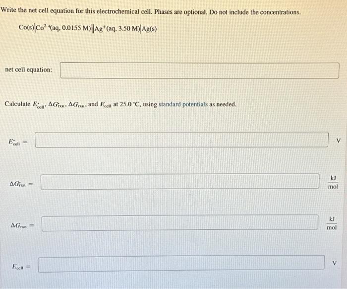 Solved Write the net cell equation for this electrochemical | Chegg.com