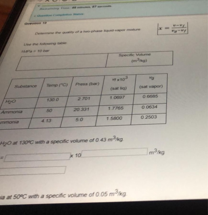 Solved determine the quality of a two-phase liquid-vapor | Chegg.com