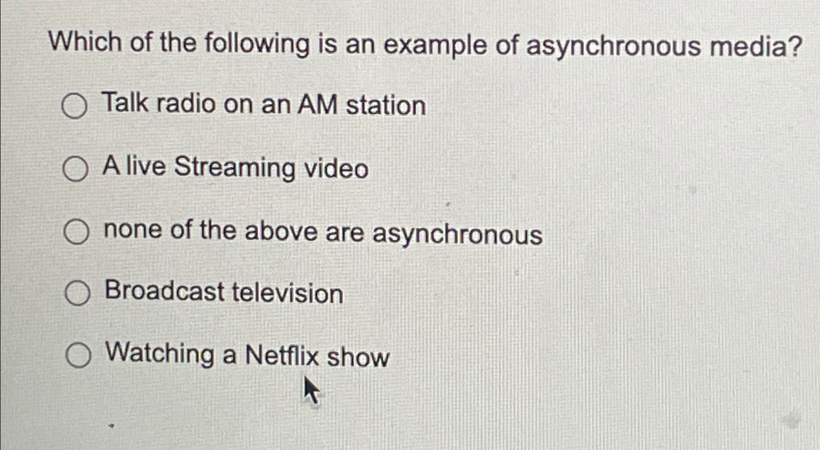 Solved Which of the following is an example of asynchronous | Chegg.com